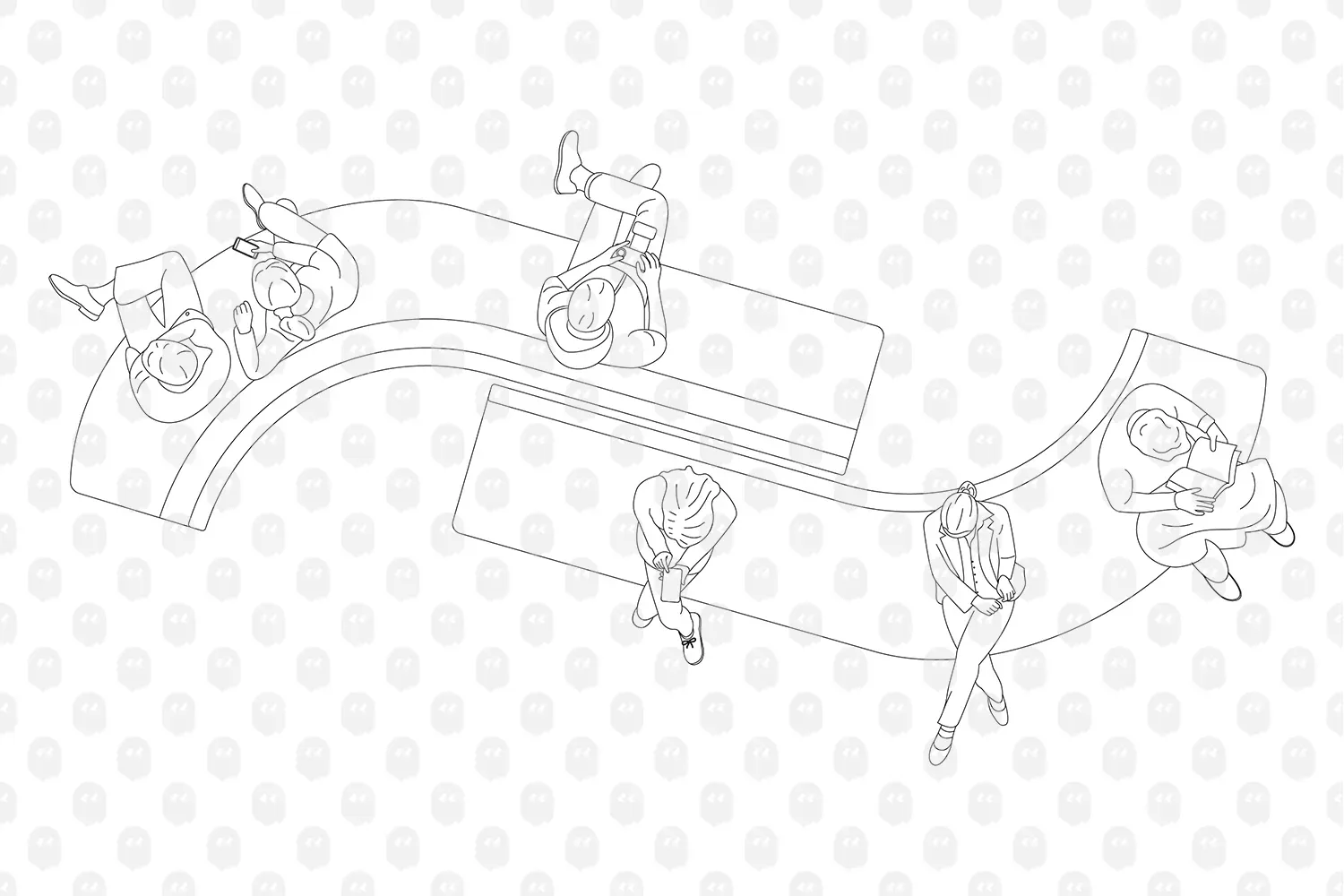Six People Sitting On Benches In A Lounge Area CAD Block Drawings | Archade