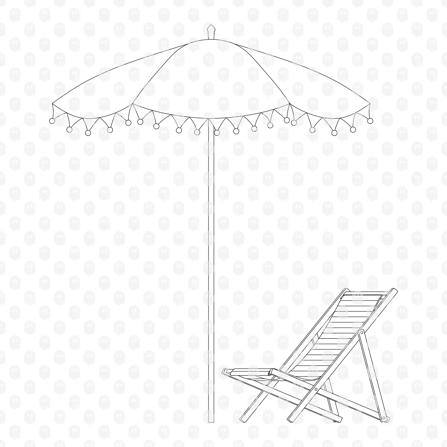 A Folding Beach Chair And Umbrella CAD Block Drawings | Archade