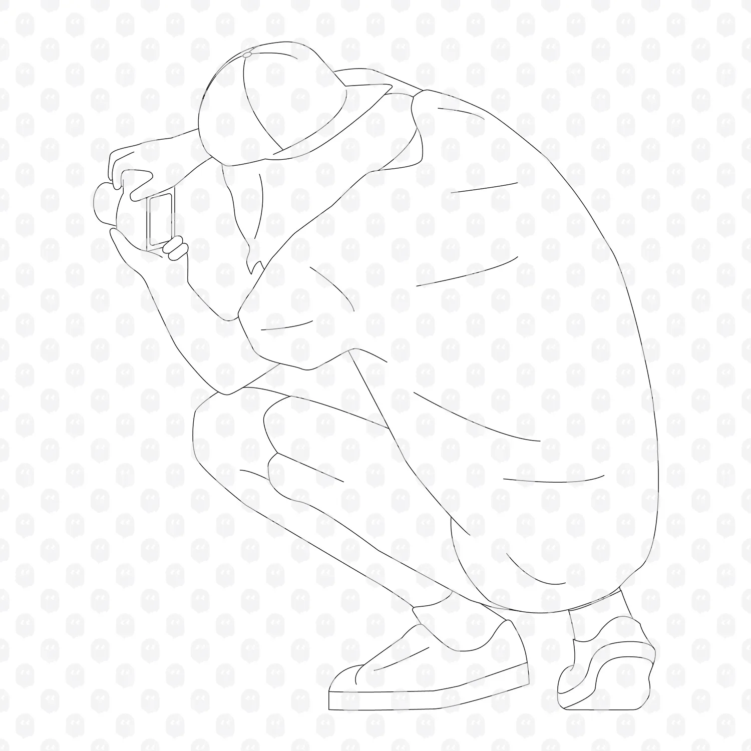 A Man Squatting And Taking A Photo CAD Block Drawings | Archade